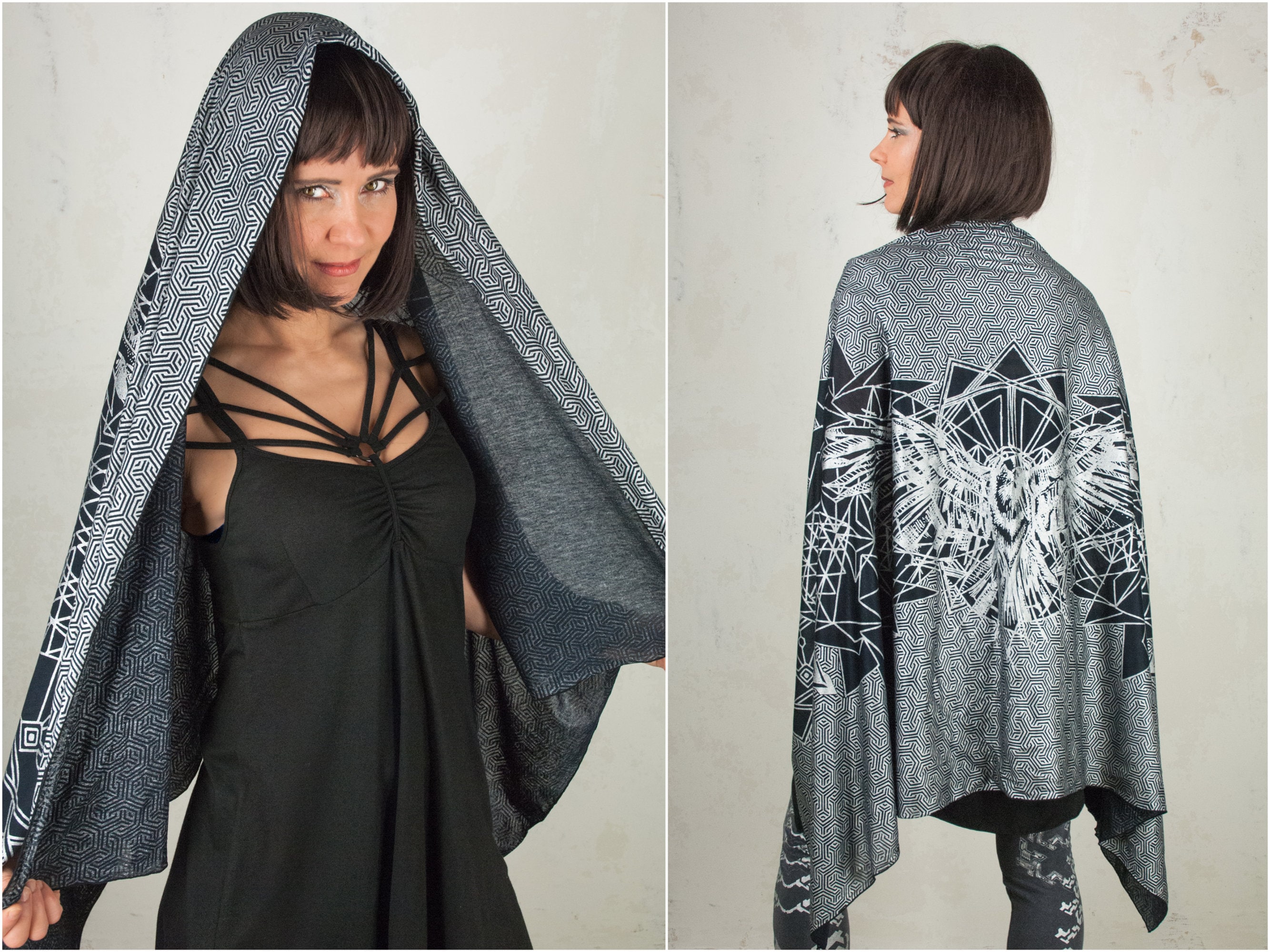 Silver Wing Crow Goth Scarf made of Organic Material for | Etsy