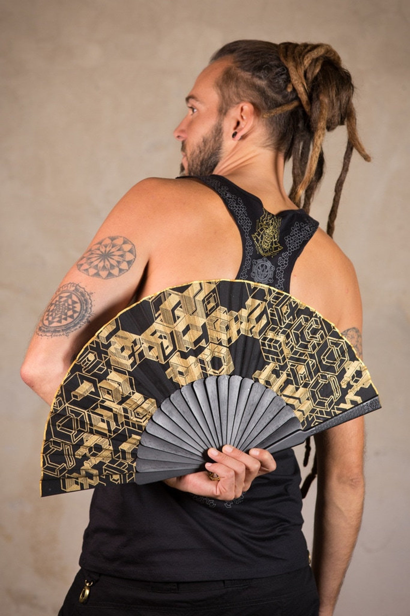 Black Hand Fan Folding Hand Fans With Sacred Geometry - Etsy UK