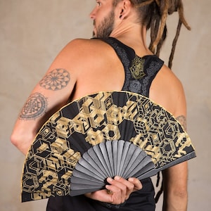 Black Hand Fan | Folding Hand Fans With Sacred Geometry | Fächer ...