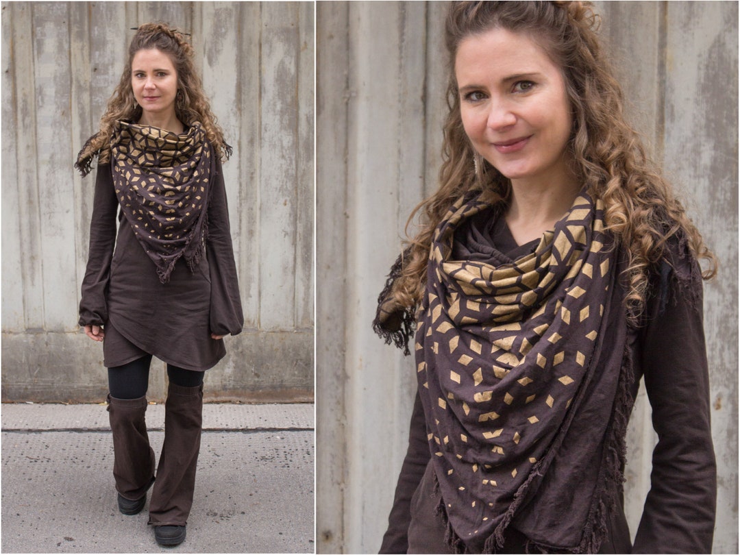 Soft Bamboo Scarf With Sacred Geometry Cube Print Design Square Hexagon ...