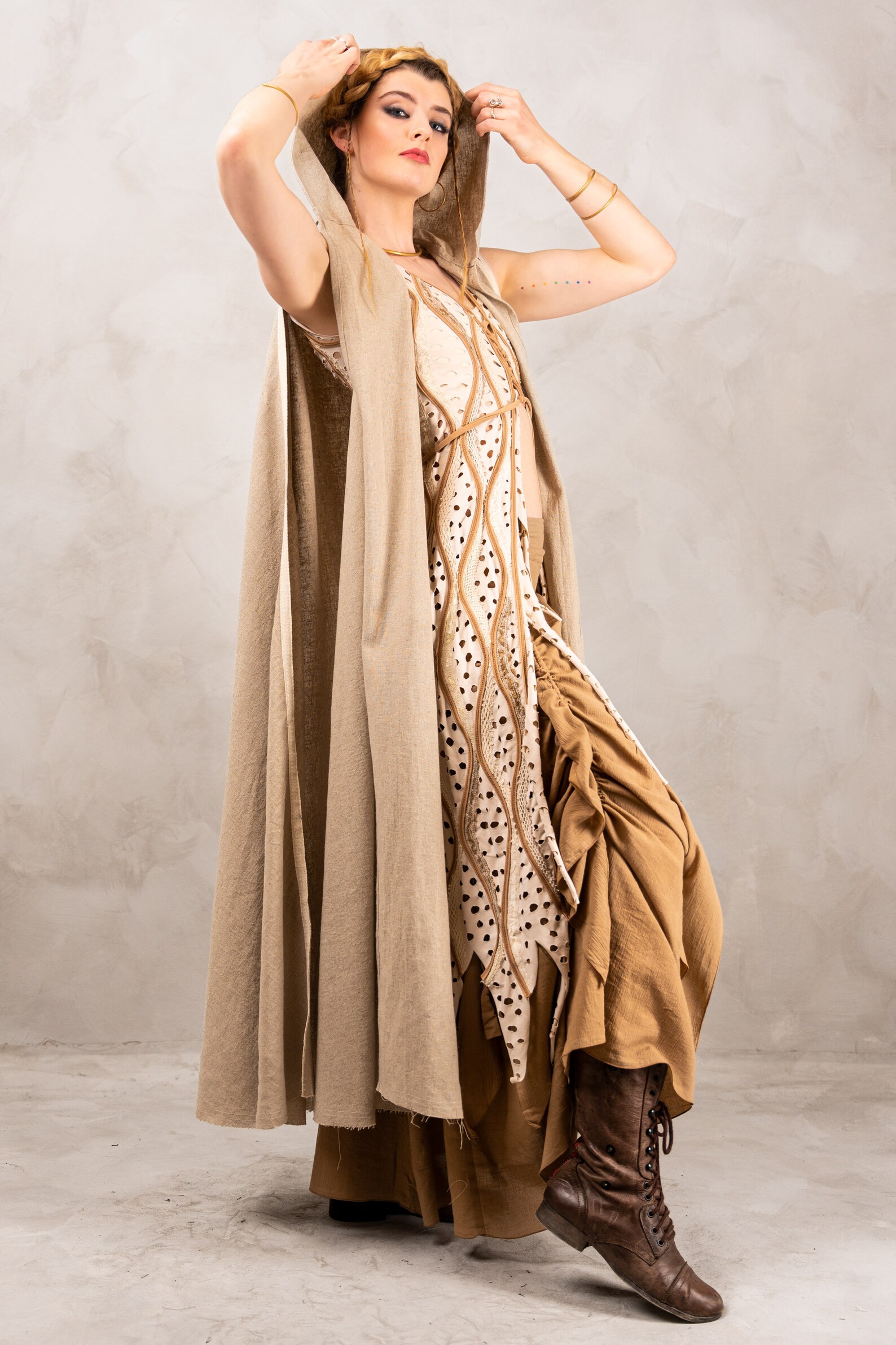 Creme White Medieval Cloak With Brass Fibula for Greek Goddess Star ...