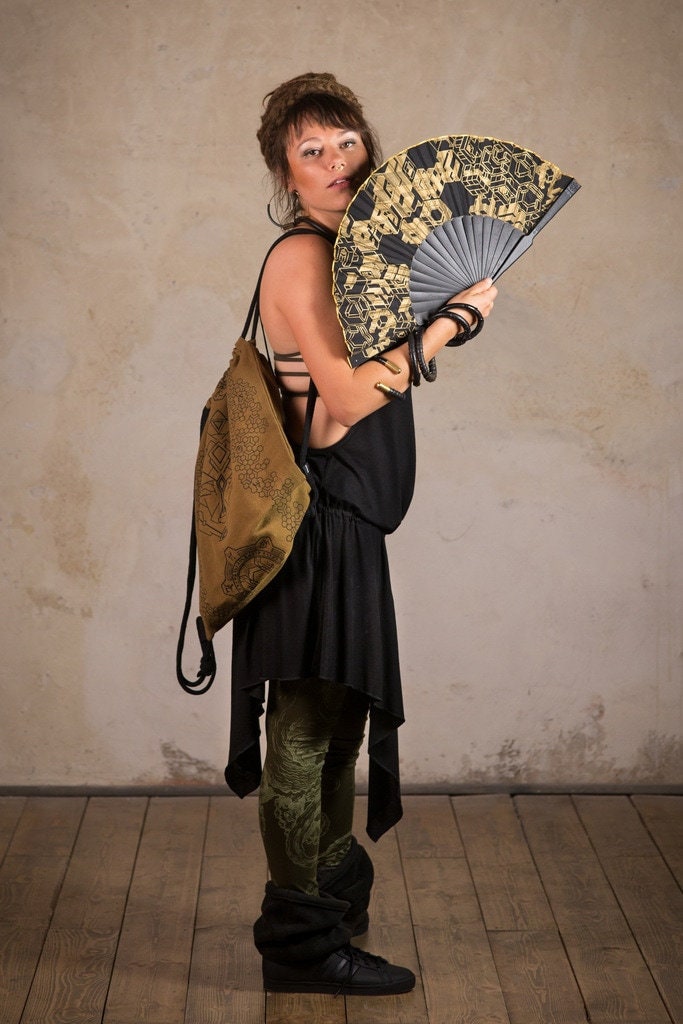 Black Hand Fan Folding Hand Fans With Sacred Geometry - Etsy