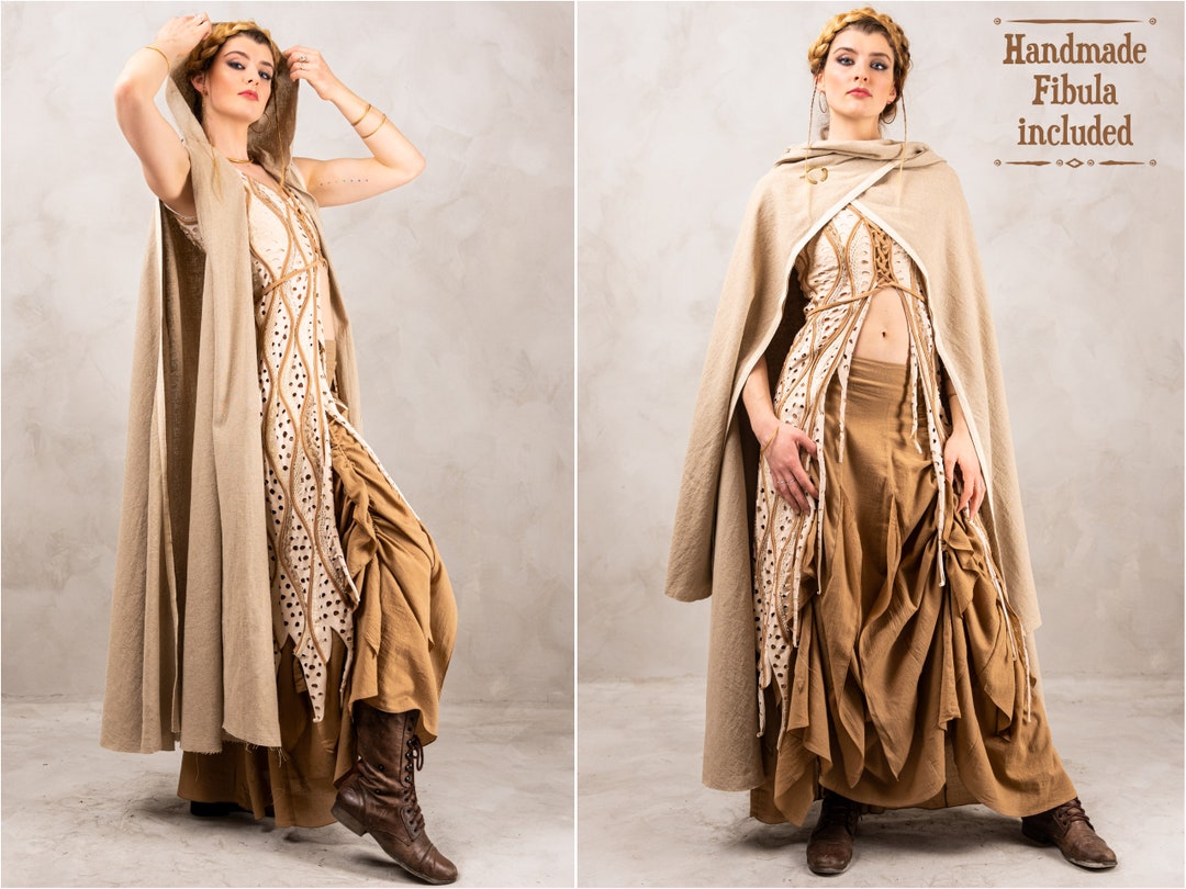 Creme White Medieval Cloak With Brass Fibula for Greek Goddess Star ...