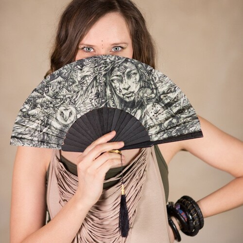 Hand Fan Folding Hand Fans With Dark Mori Design Goth - Etsy