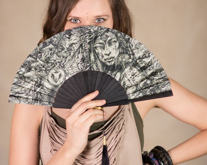 Hand Fan Folding Hand Fans With Dark Mori Design Goth - Etsy