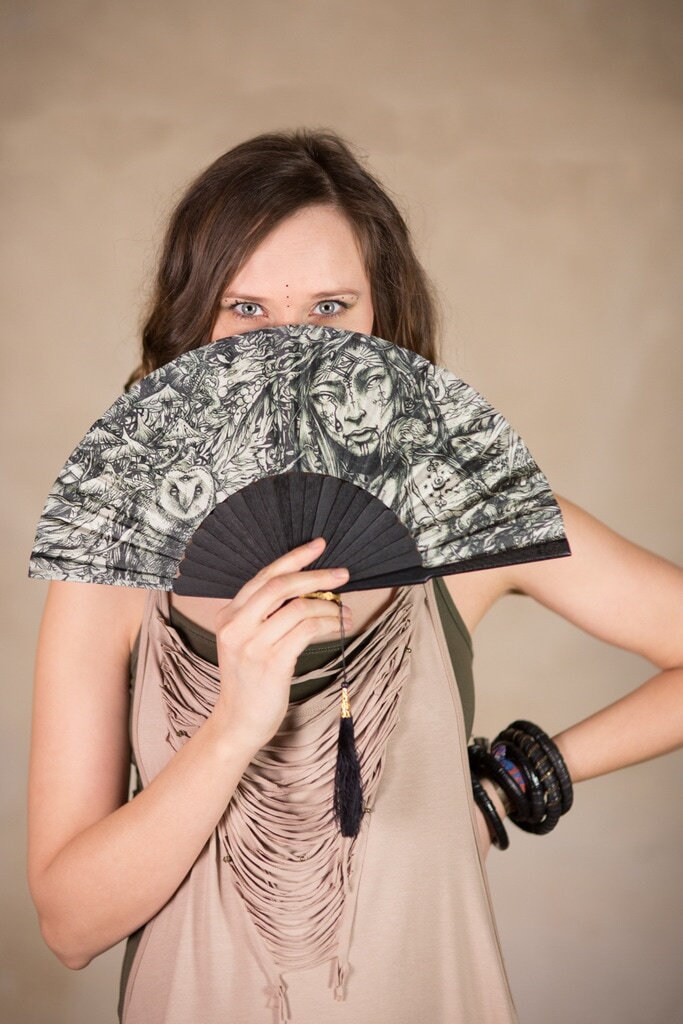 Hand Fan Folding Hand Fans With Dark Mori Design Goth - Etsy