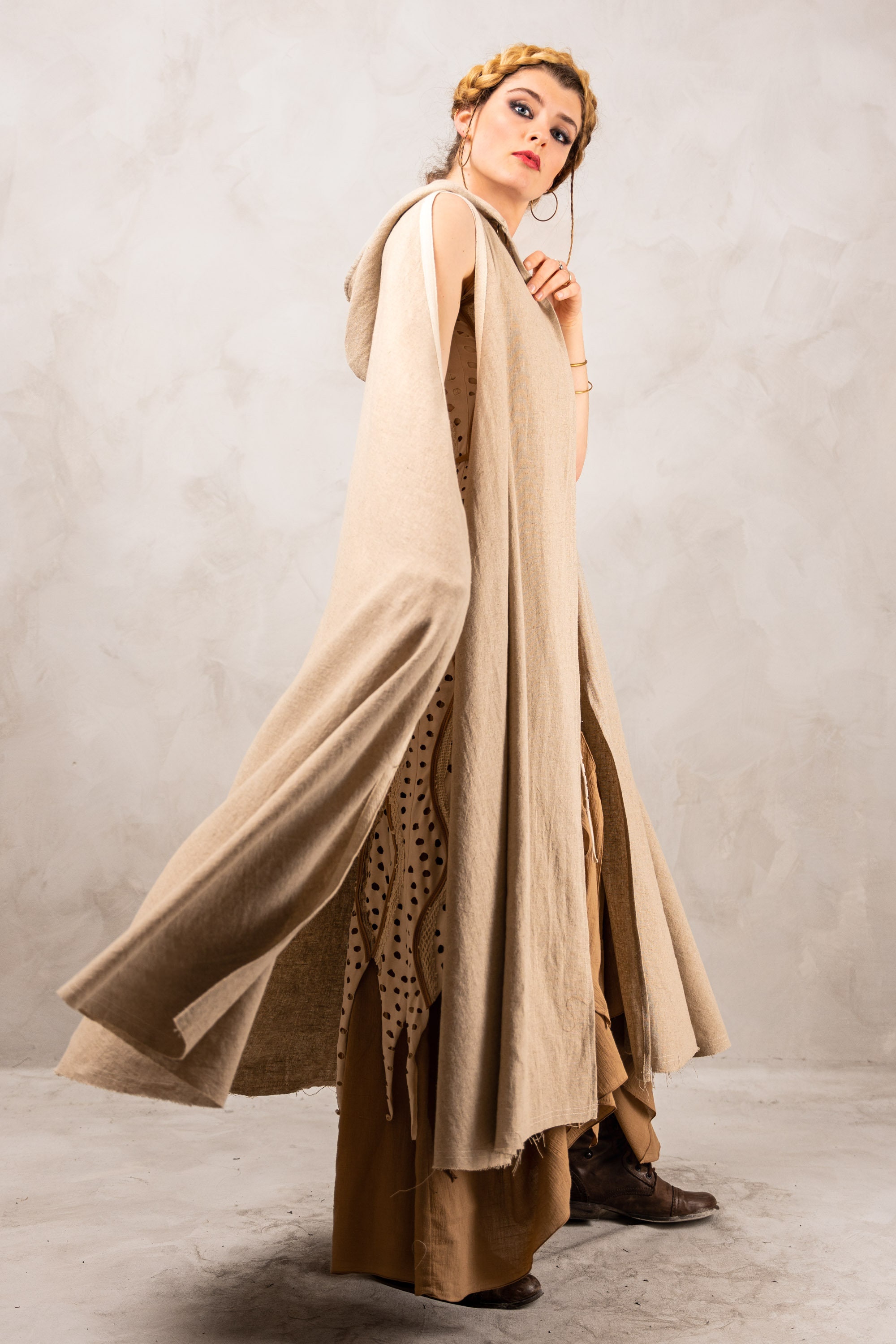 Creme White Medieval Cloak With Brass Fibula for Greek Goddess Star ...