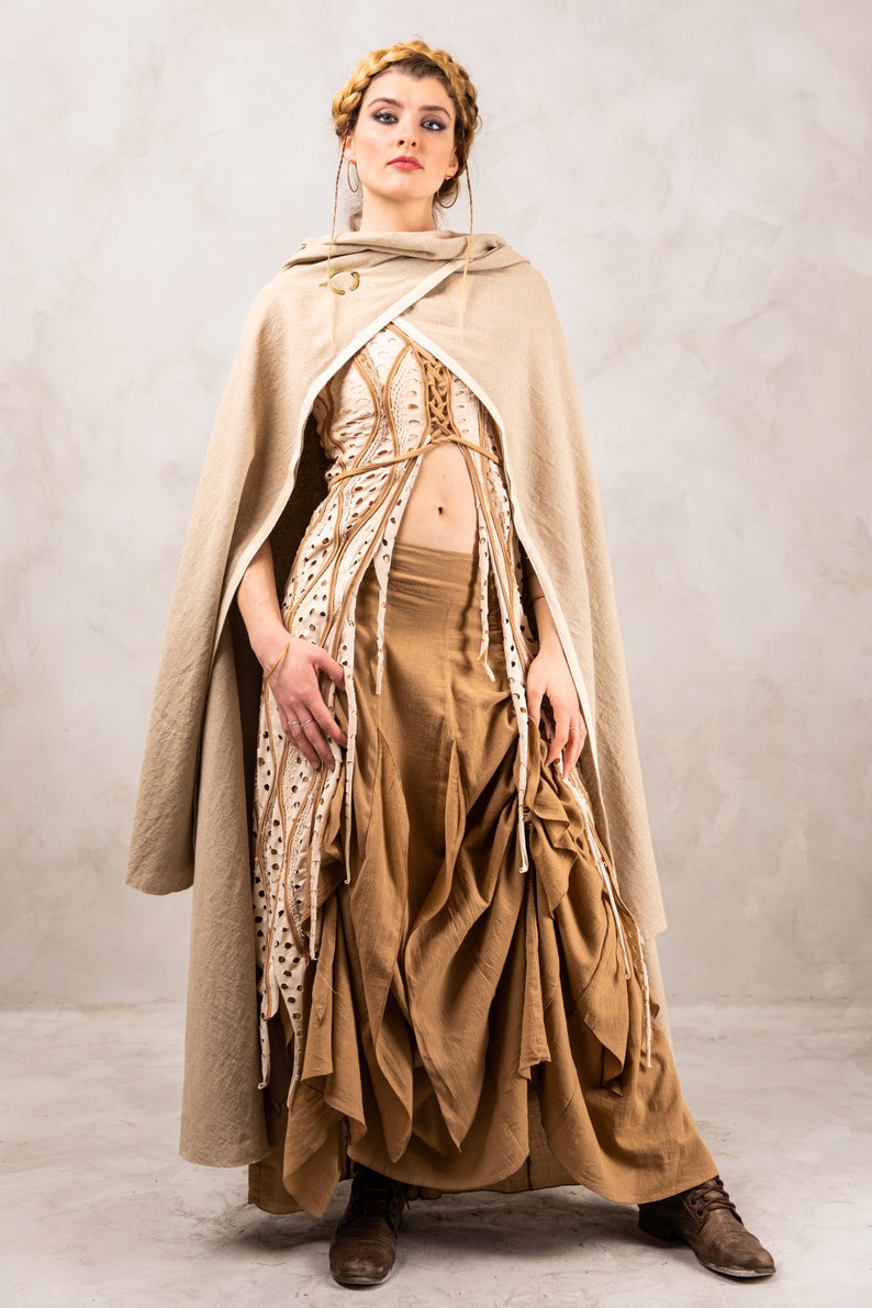 Creme White Medieval Cloak With Brass Fibula for Greek Goddess Star ...