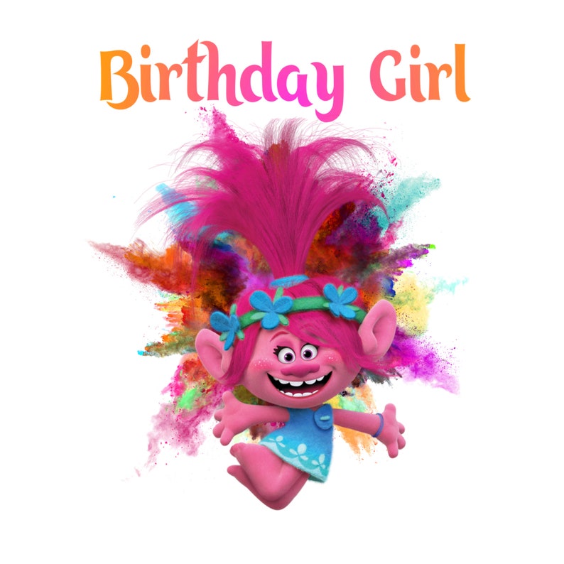 Personalized Princess Poppy Trolls Birthday Shirt PNG Iron on Applique ...