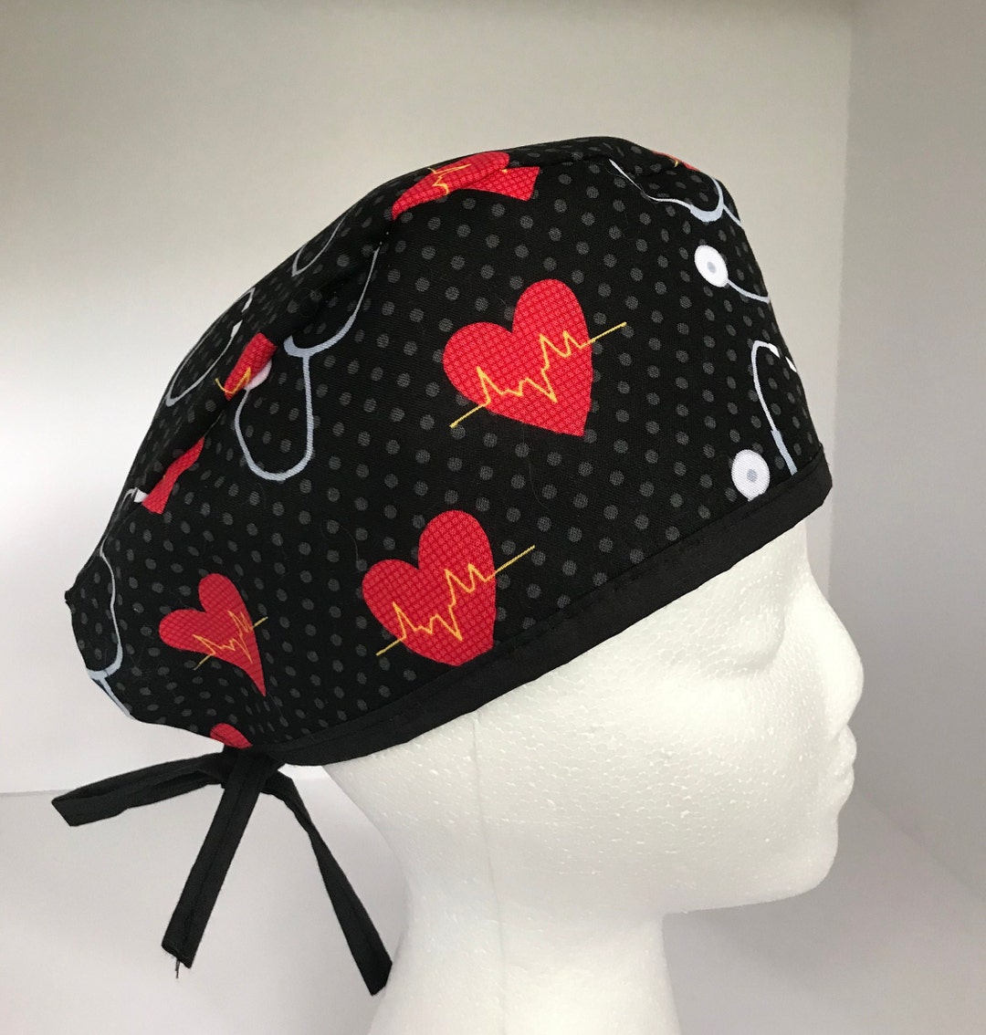 Red Heart EKG Scrub Hat: Handmade Cotton Surgical Cap - Etsy