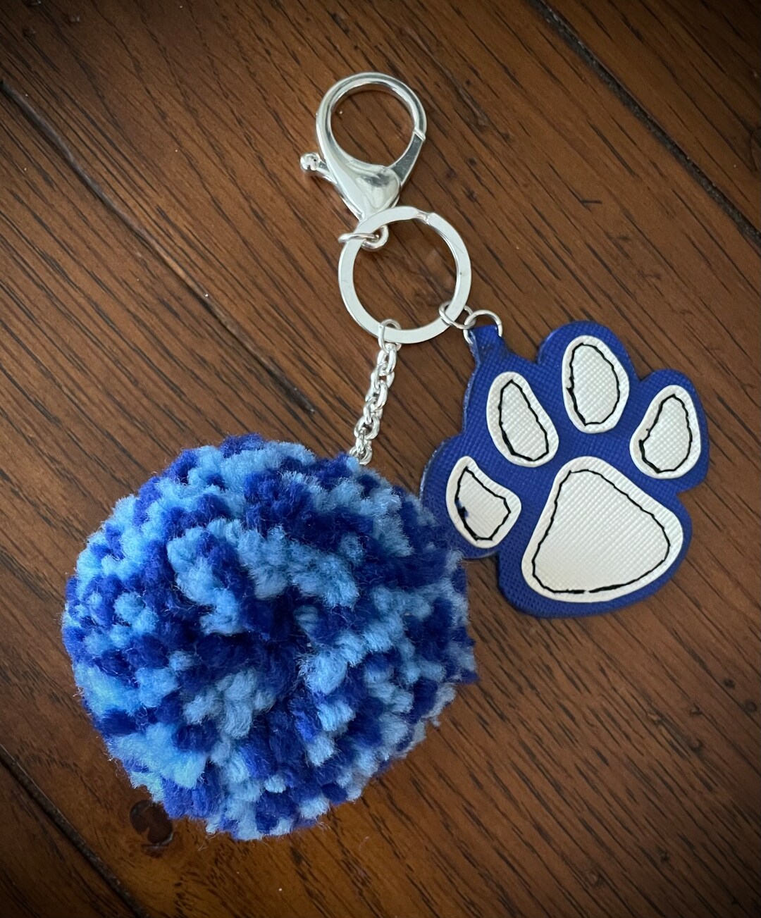 Mascot Keychain, Pom Pom Keychain, Paw Print, Blue, Royal, Cougars ...
