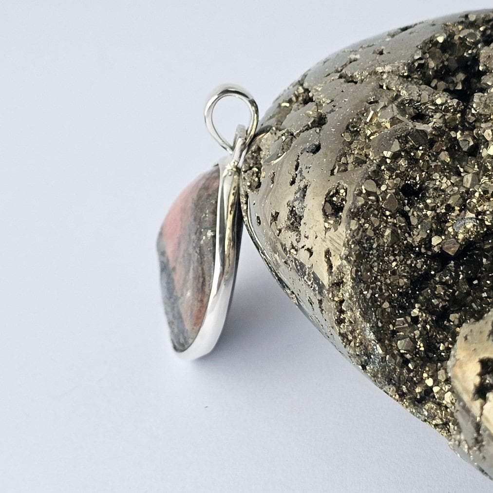 Triplite With Pyrite and Wagnerite Pendant / Sterling Silver / Crown ...