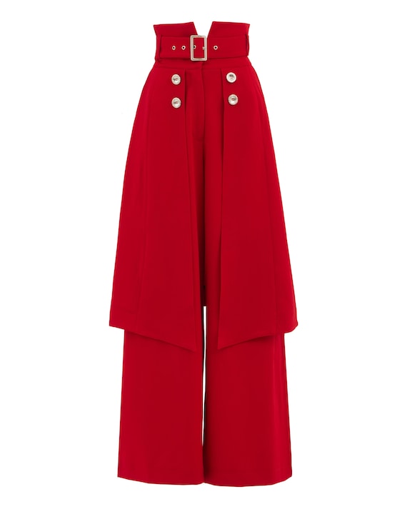 Wide Leg Trousers With Skirt Overlay Gray for Women / High Wide Leg Trousers With Skirt Overlay Gray for Women / High