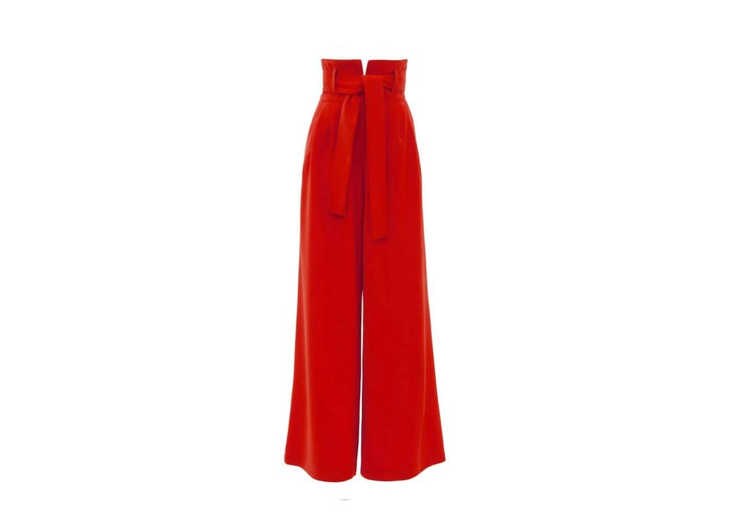 Red High Waist Long Wide Leg Trousers / Formal Trousers Red / Flared ...