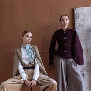 Tailored Structured Cape Blazer Burgundy/designer Shirt With Contrast ...