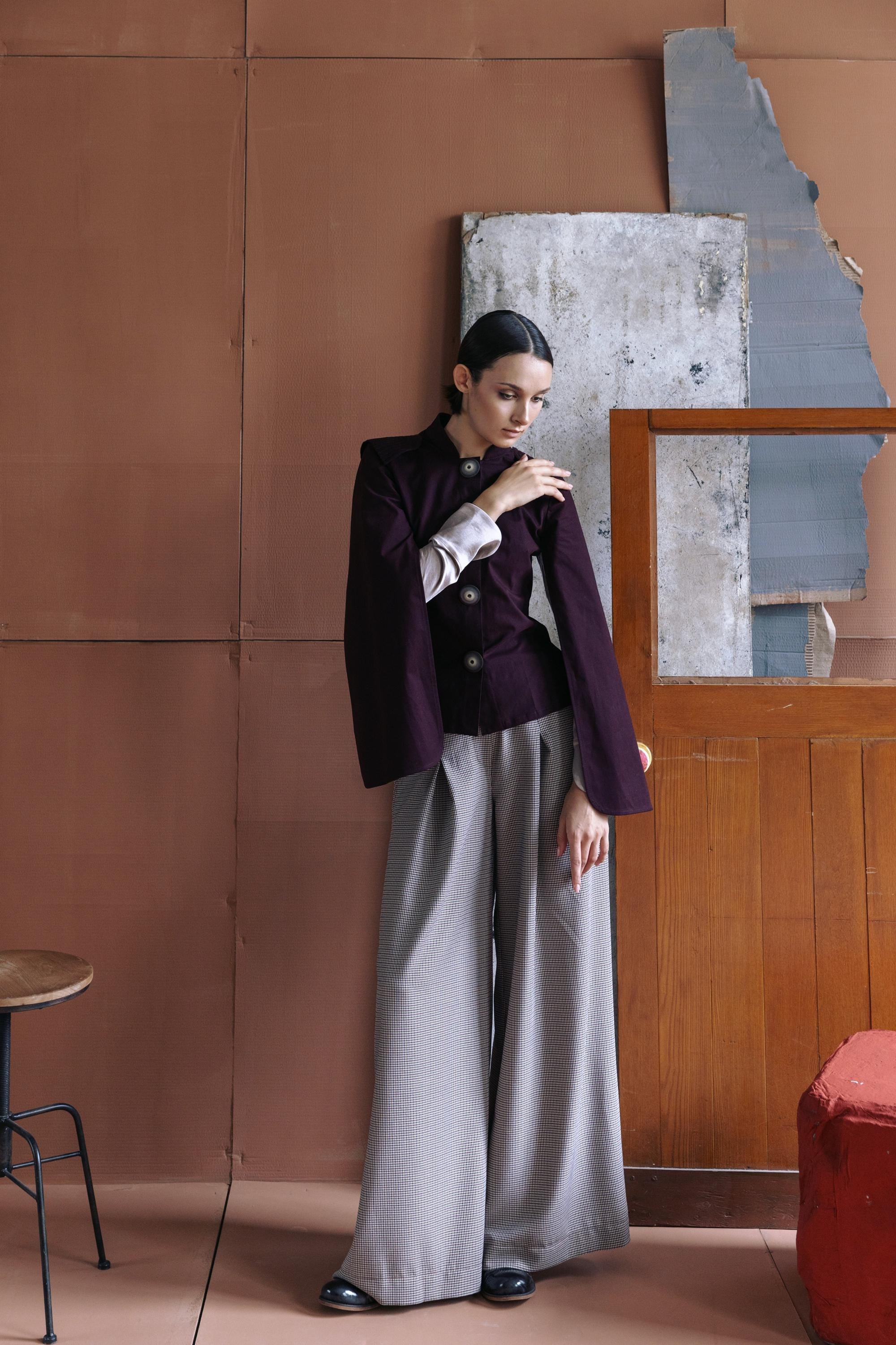 Tailored Structured Cape Blazer Burgundy/designer Shirt With Contrast ...