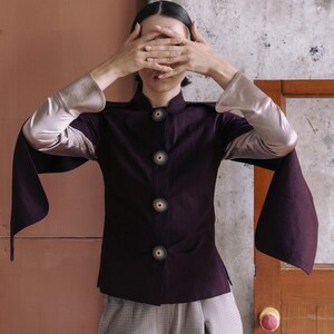 Tailored Structured Cape Blazer Burgundy/designer Shirt With Contrast ...