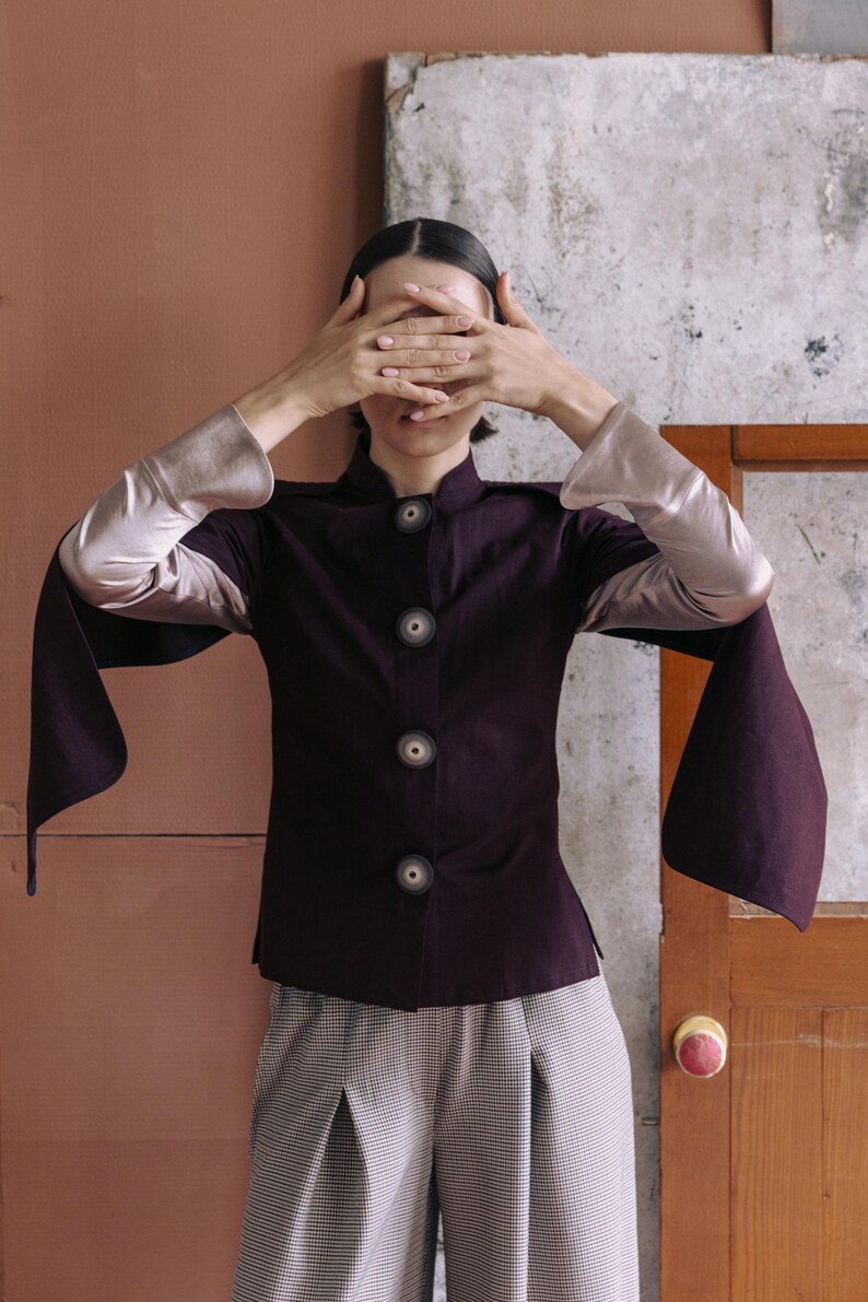 Tailored Structured Cape Blazer Burgundy/designer Shirt With Contrast ...