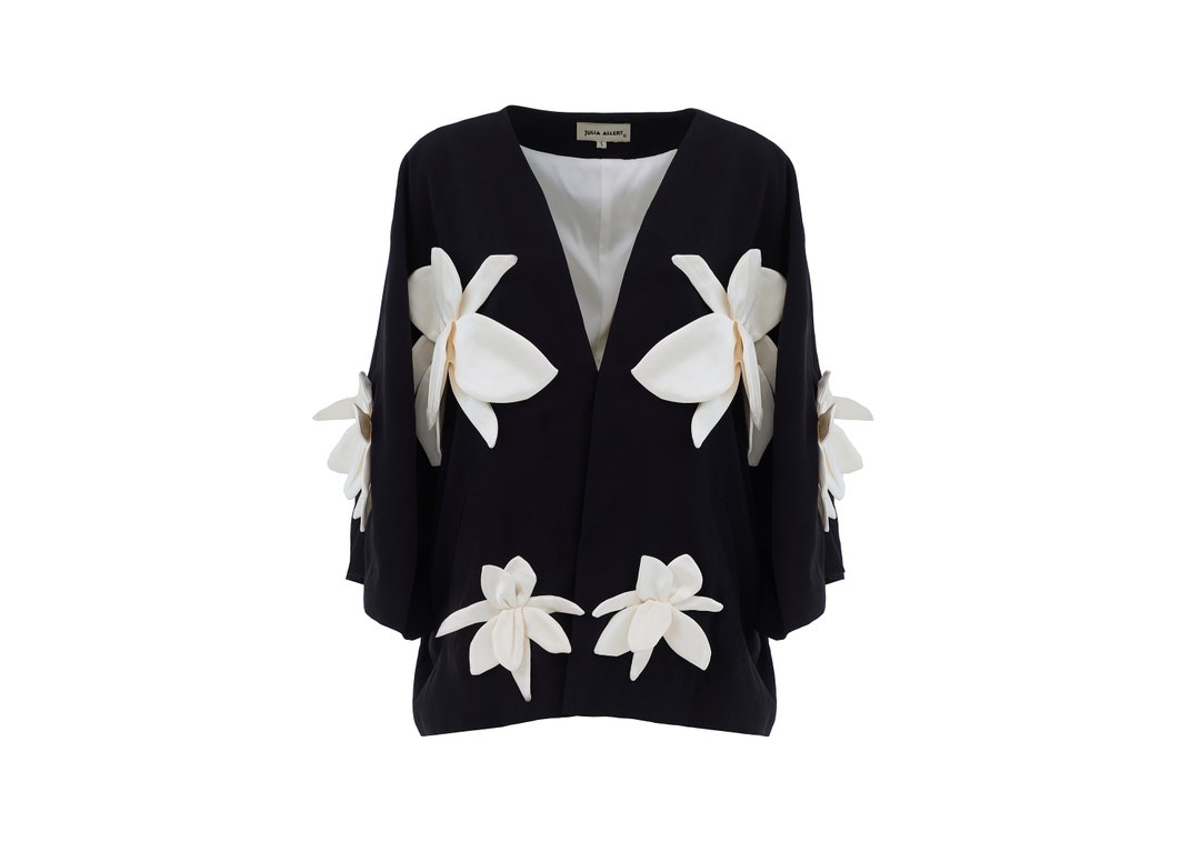 Silk-lined Wrap Jacket With Dropped Sleeves Black / Designer Long ...