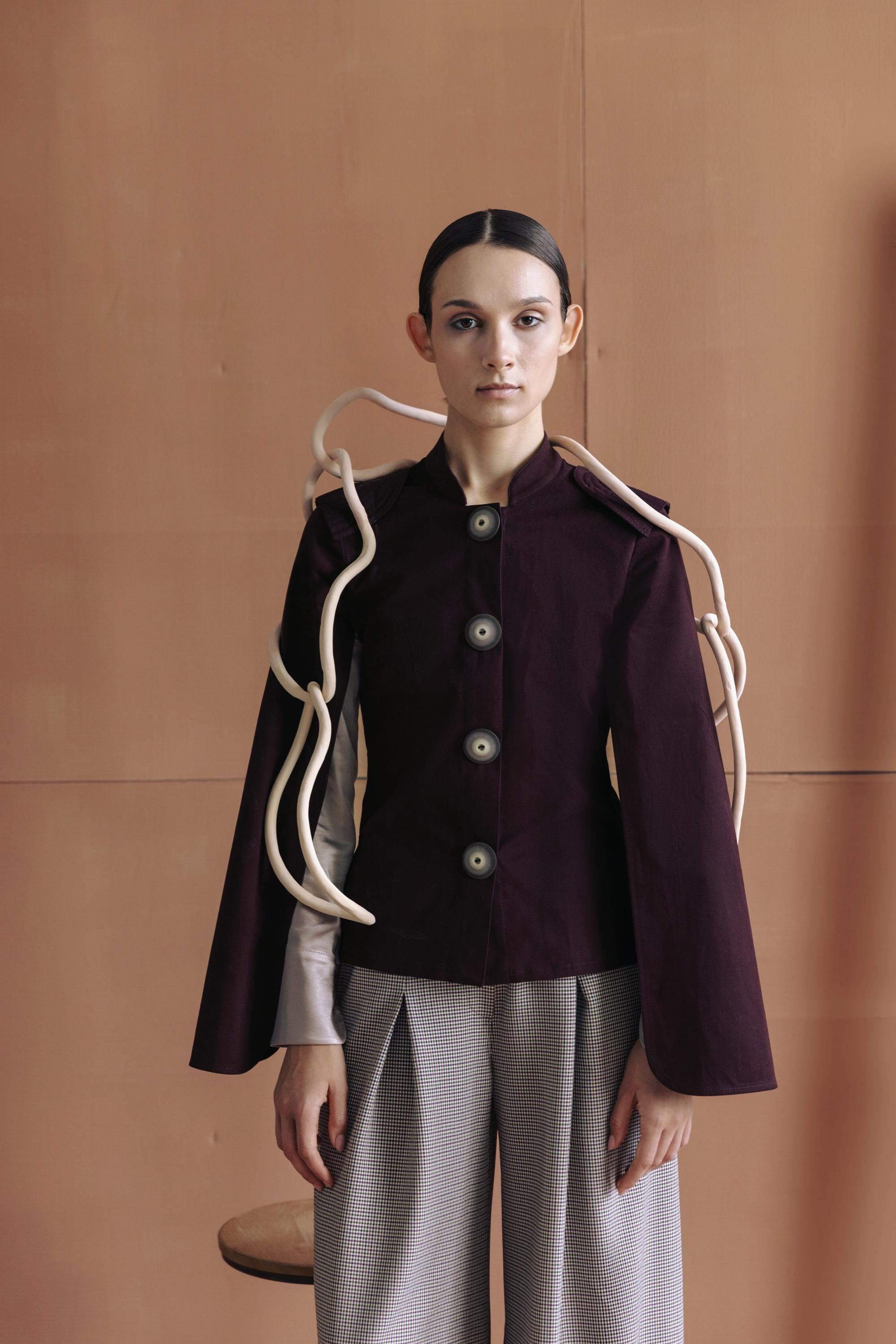 Tailored Structured Cape Blazer Burgundy/designer Shirt With Contrast ...