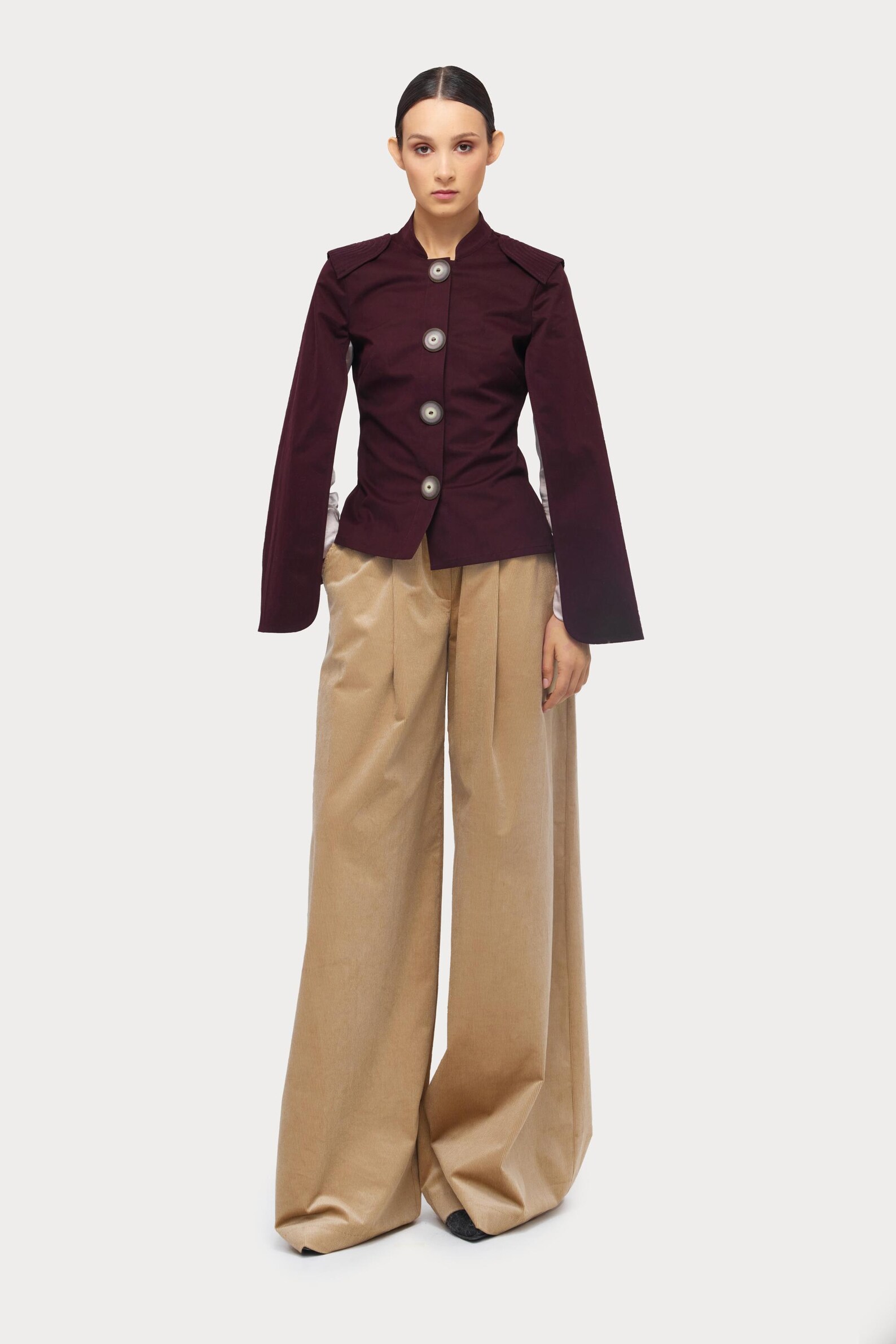 Tailored Structured Cape Blazer Burgundy/designer Shirt With Contrast ...
