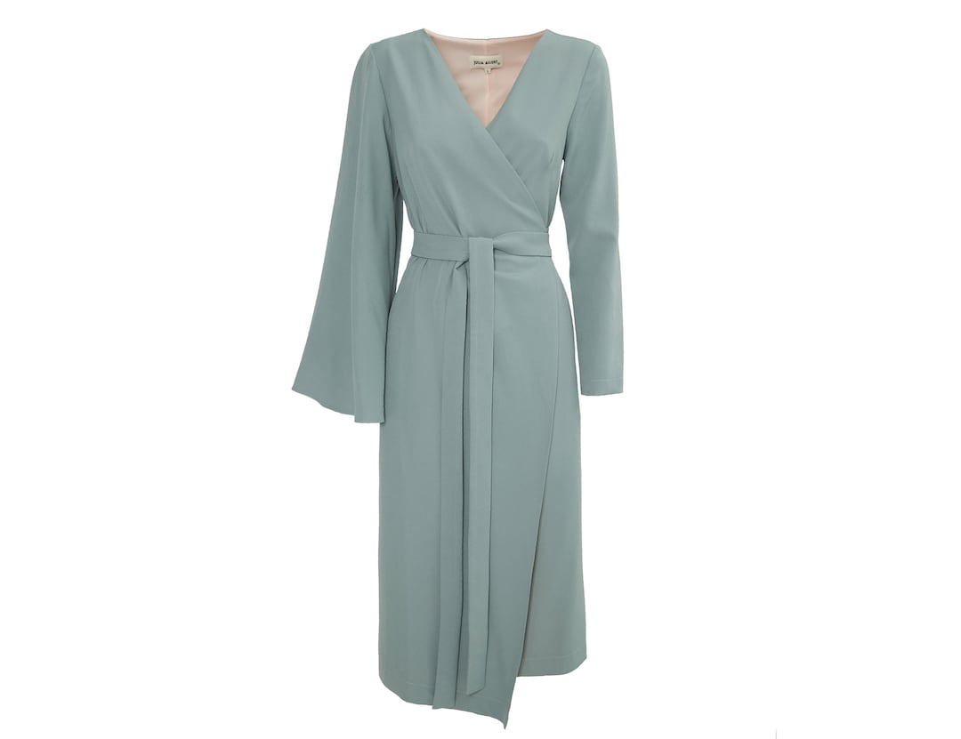 Designer Midi Wrap Solid Dress Menthol / Asymmetric Ankle Lenght Dress ...