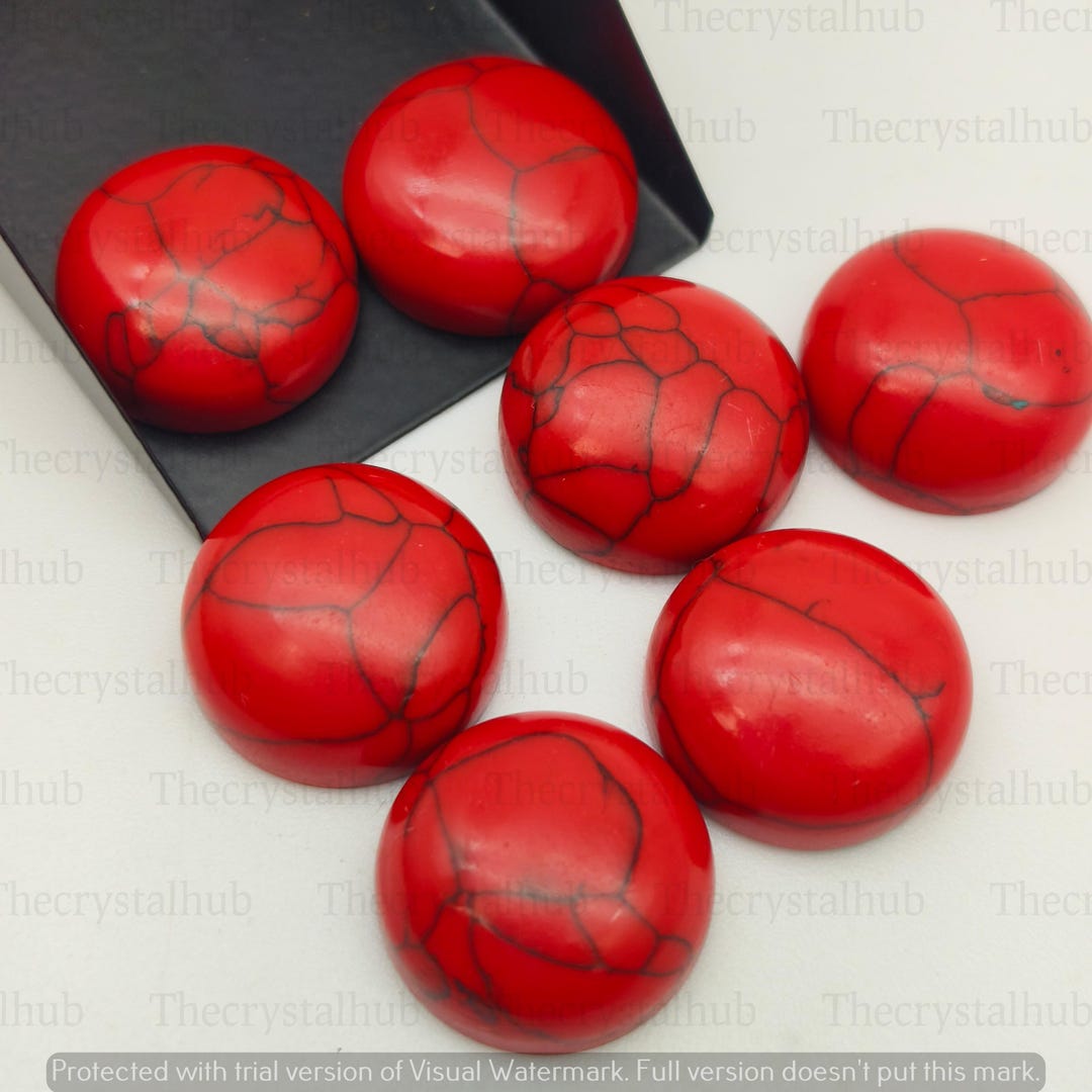 Red Howlite Turquoise Round Shape Cabochon, Calibrated Loose Gemstone ...