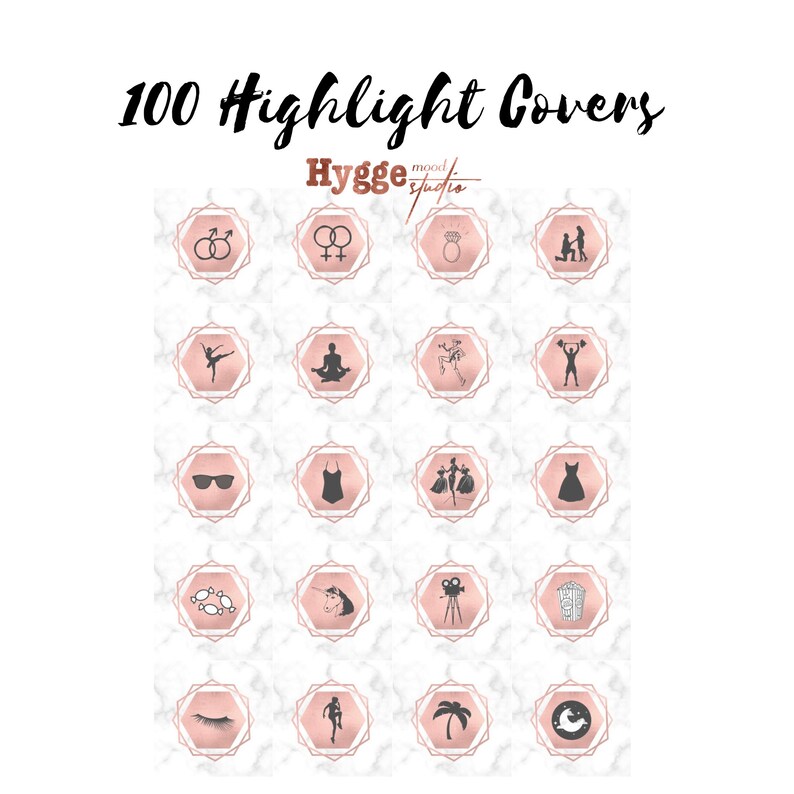 100 Instagram Highlight Covers, Marble Rose Gold Highlight Icons ...