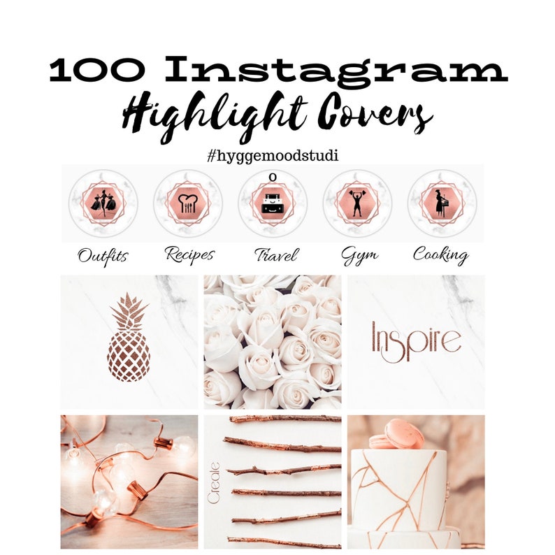 100 Instagram Highlight Covers, Marble Rose Gold Highlight Icons ...