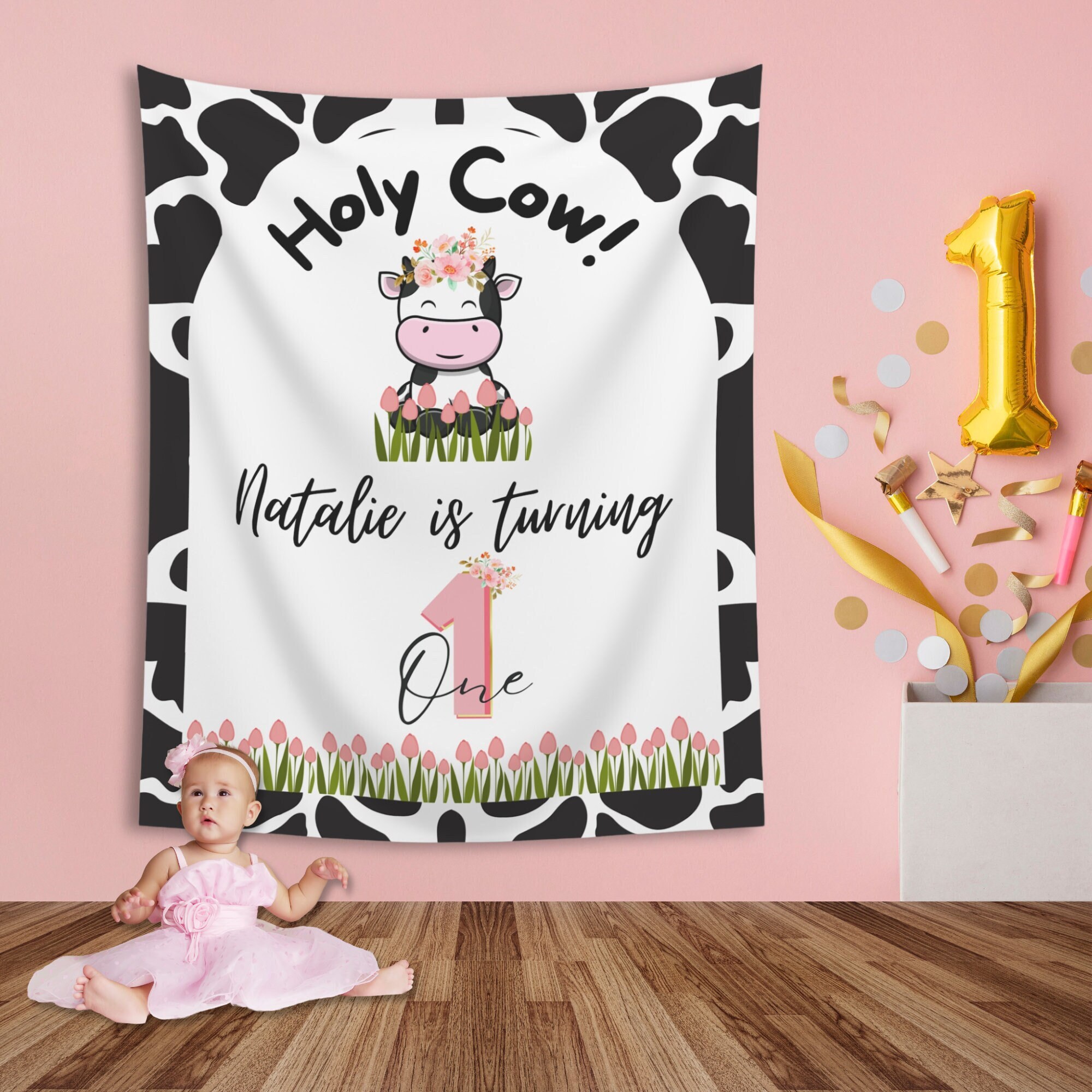 Holy Cow I'm One Birthday Backdrop, Holy Cow Birthday Sign, Holy Cow ...