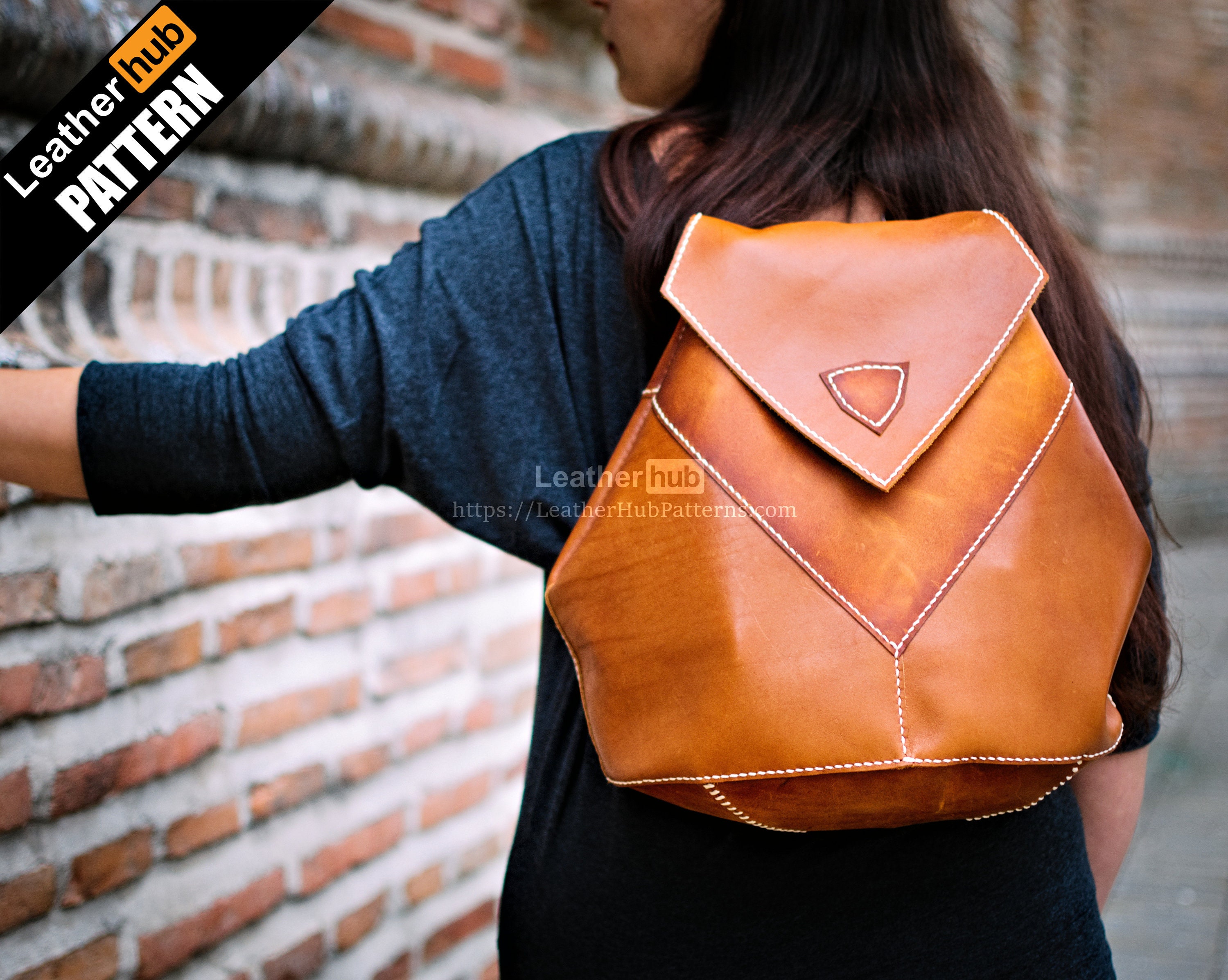 Ladies leather backpack pattern PDF - by Leatherhub