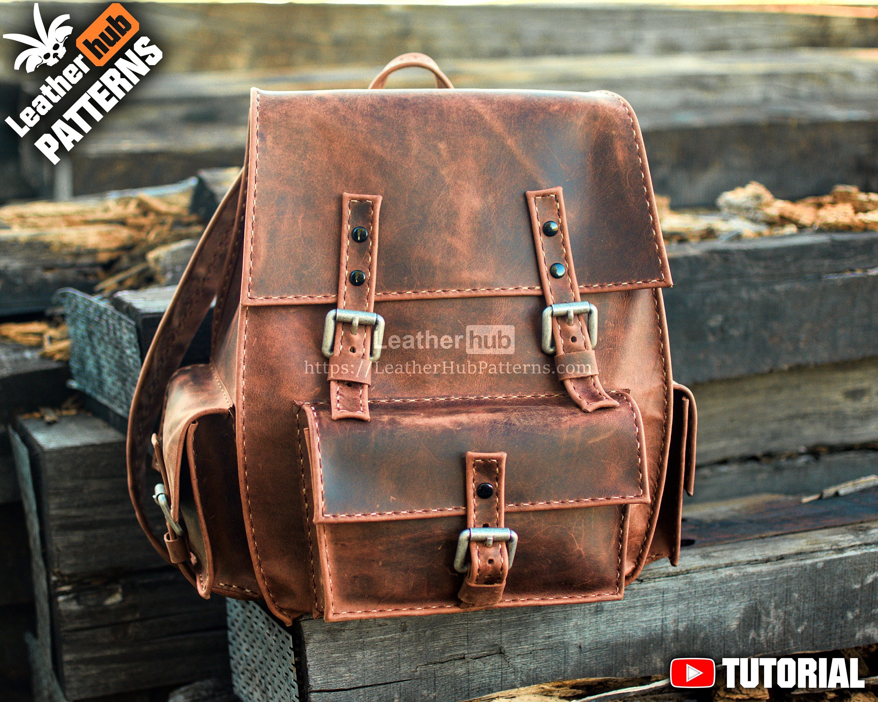 Hiking backpack leather pattern PDF - by Leatherhub