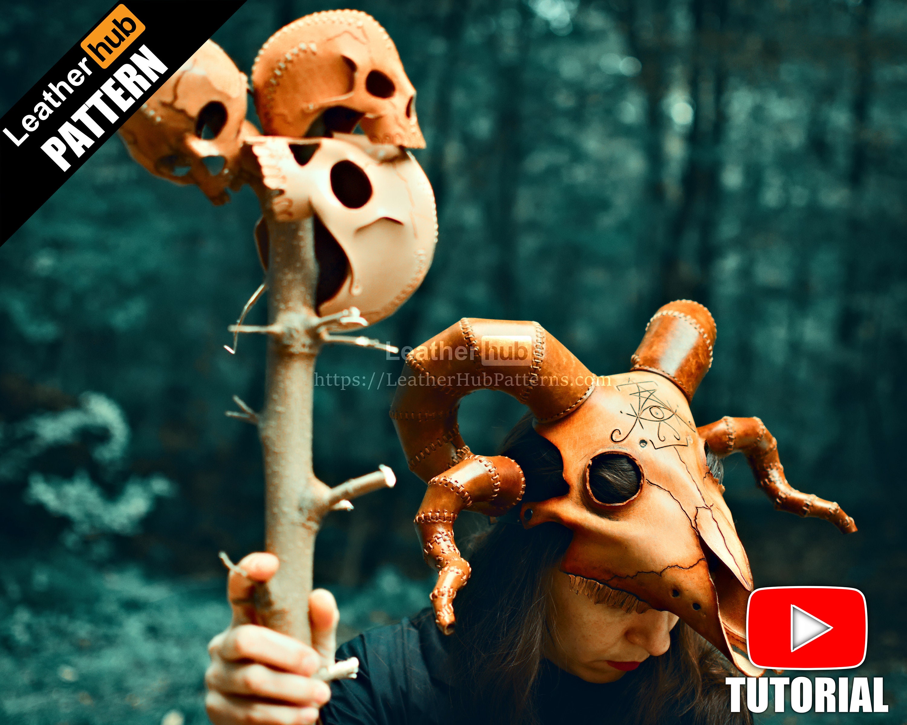 Pagan skull mask leather pattern PDF - by Leatherhub