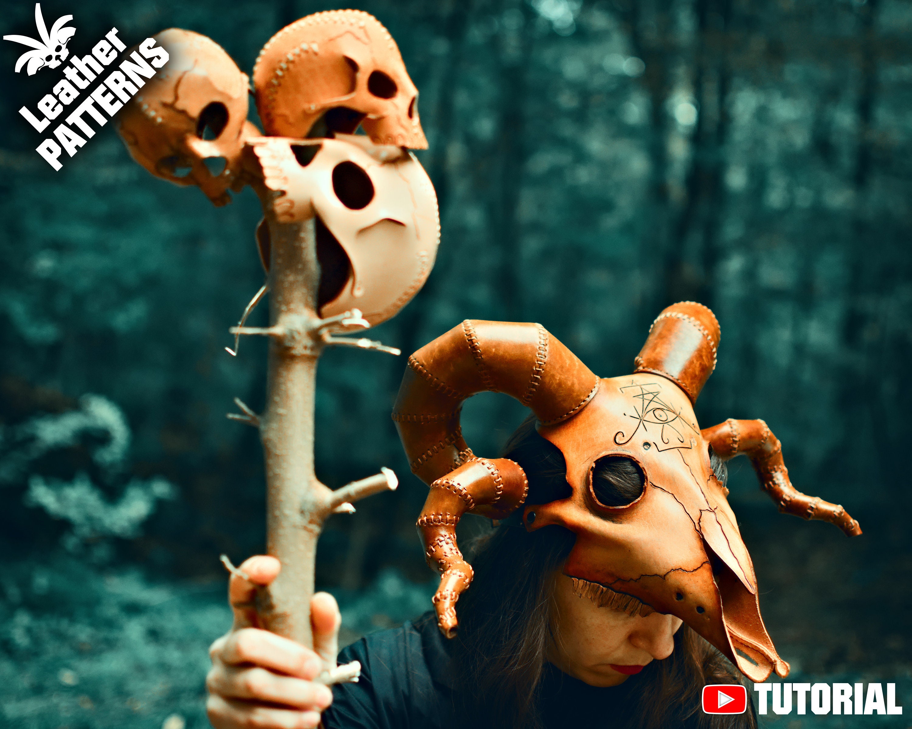 Pagan skull mask leather pattern PDF - by LeatherHubPatterns