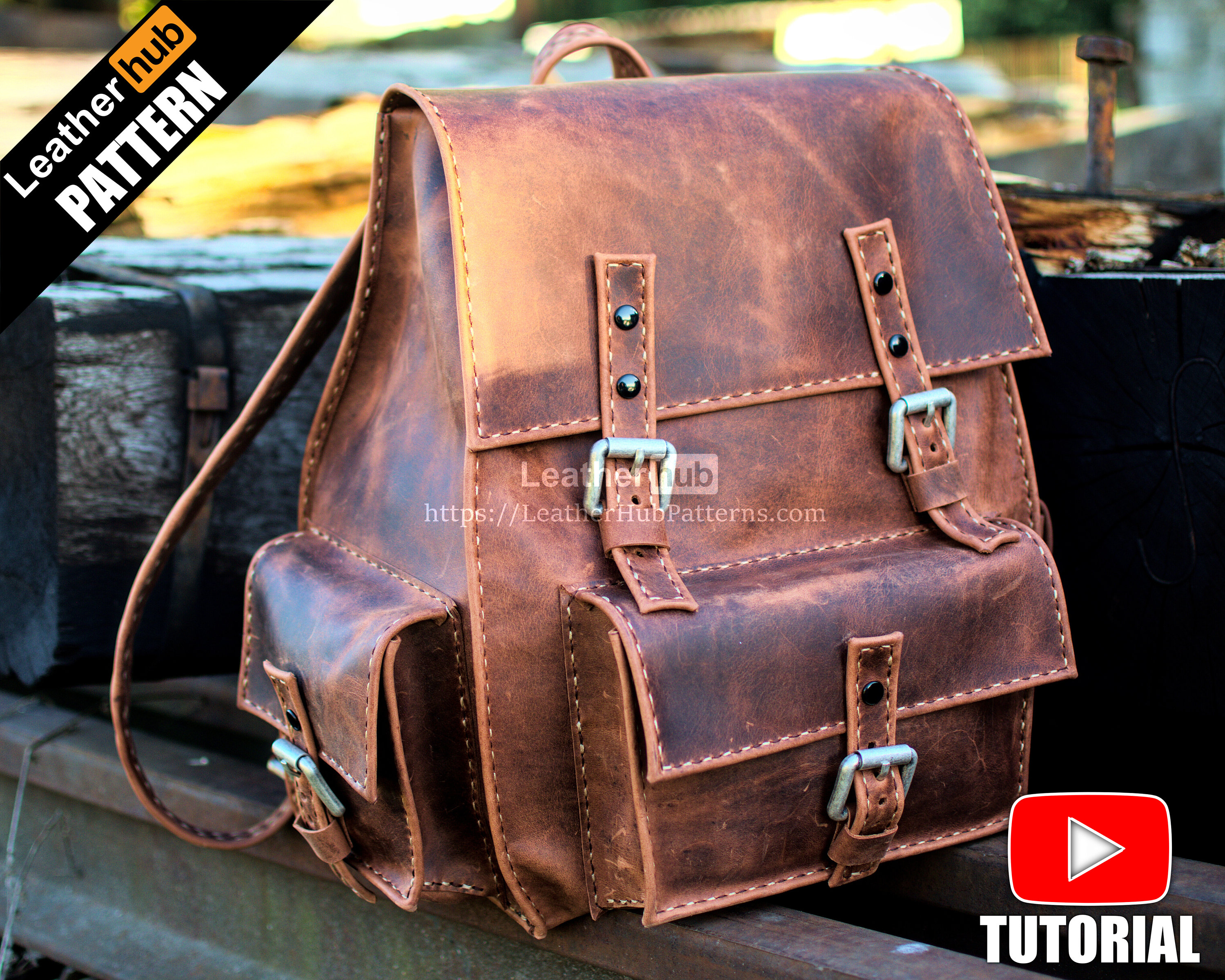 Hiking backpack leather pattern PDF - by Leatherhub