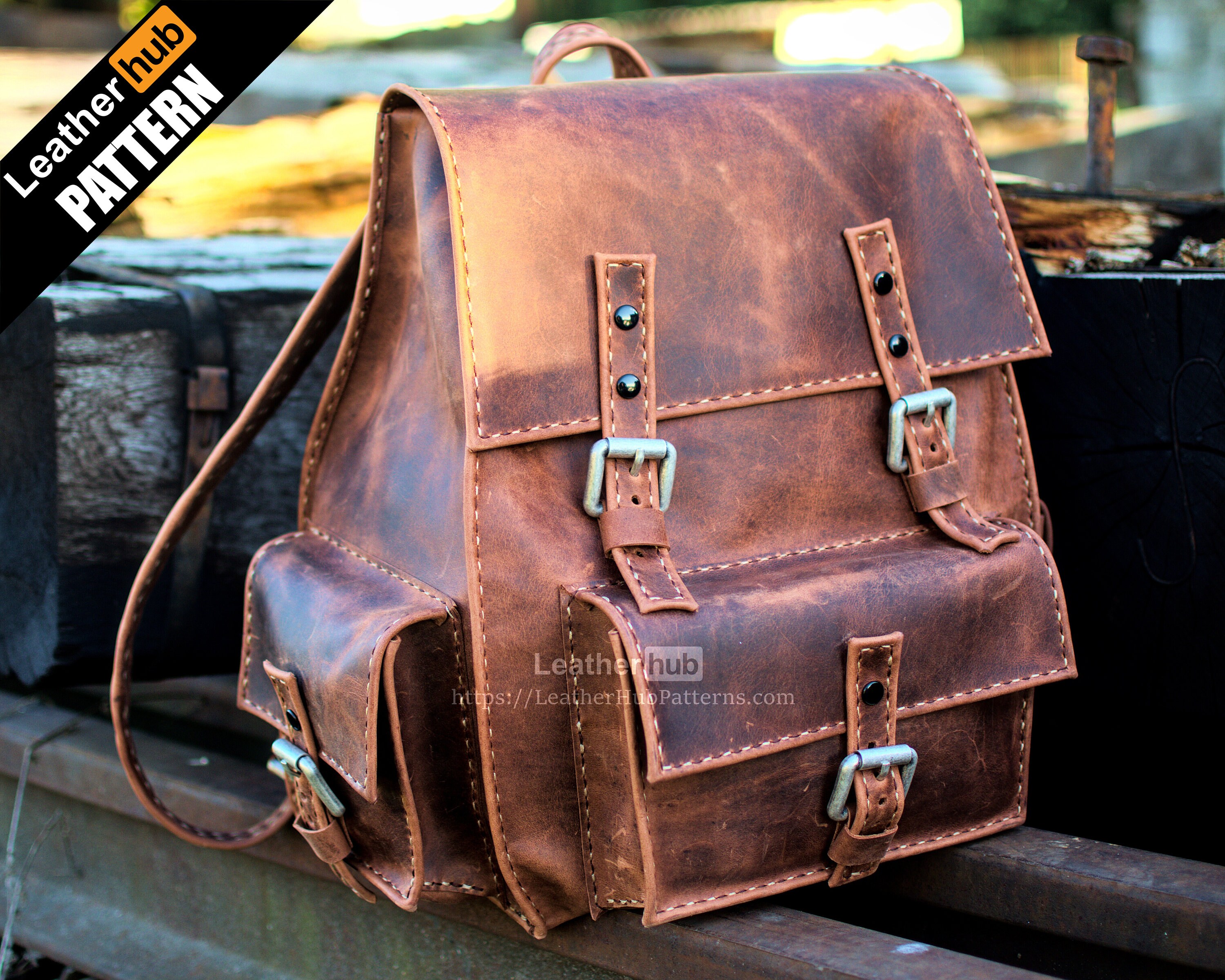 Tarnished backpack leather pattern PDF - by Leatherhub