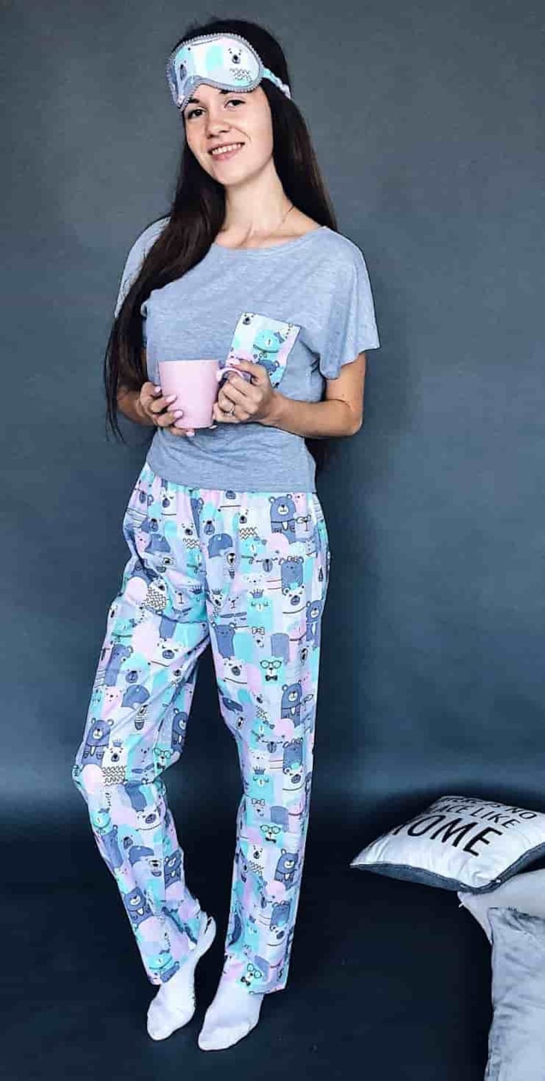 Print Bears Pajamas For Girls Women Teen Sleepwear Best Silk | Etsy