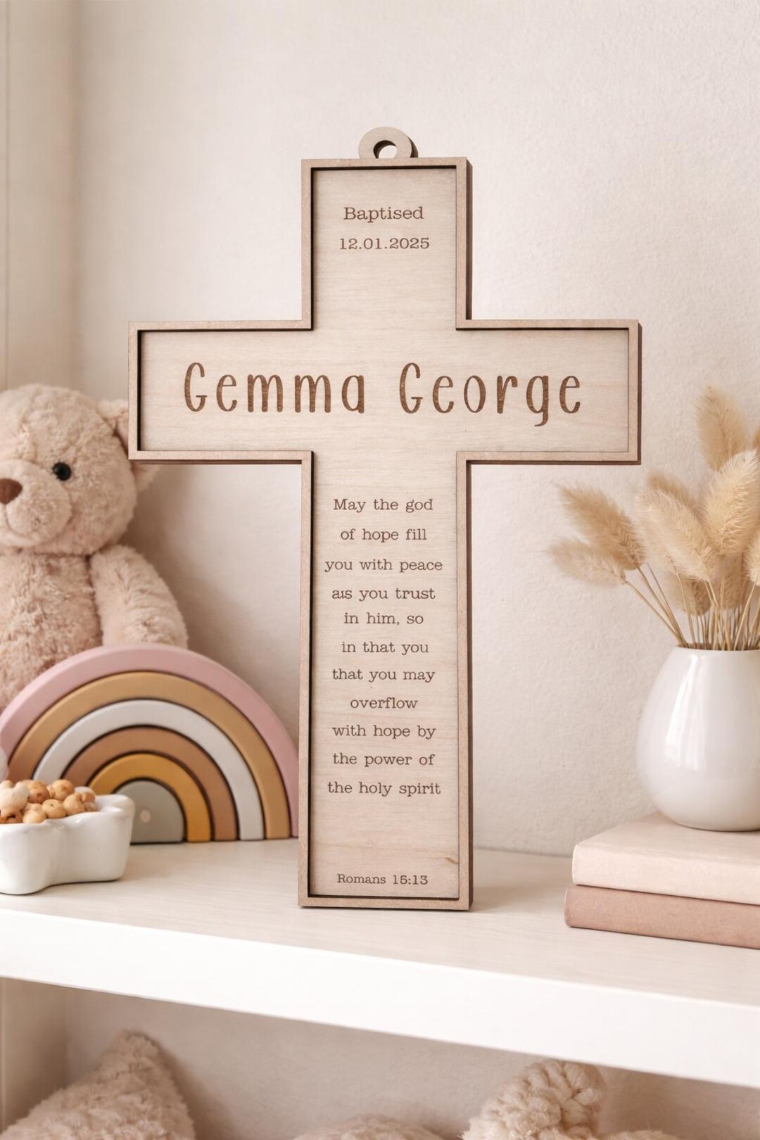 Personalised Wooden Cross | Baby Birth Christening Gift | Nursery Decor ...