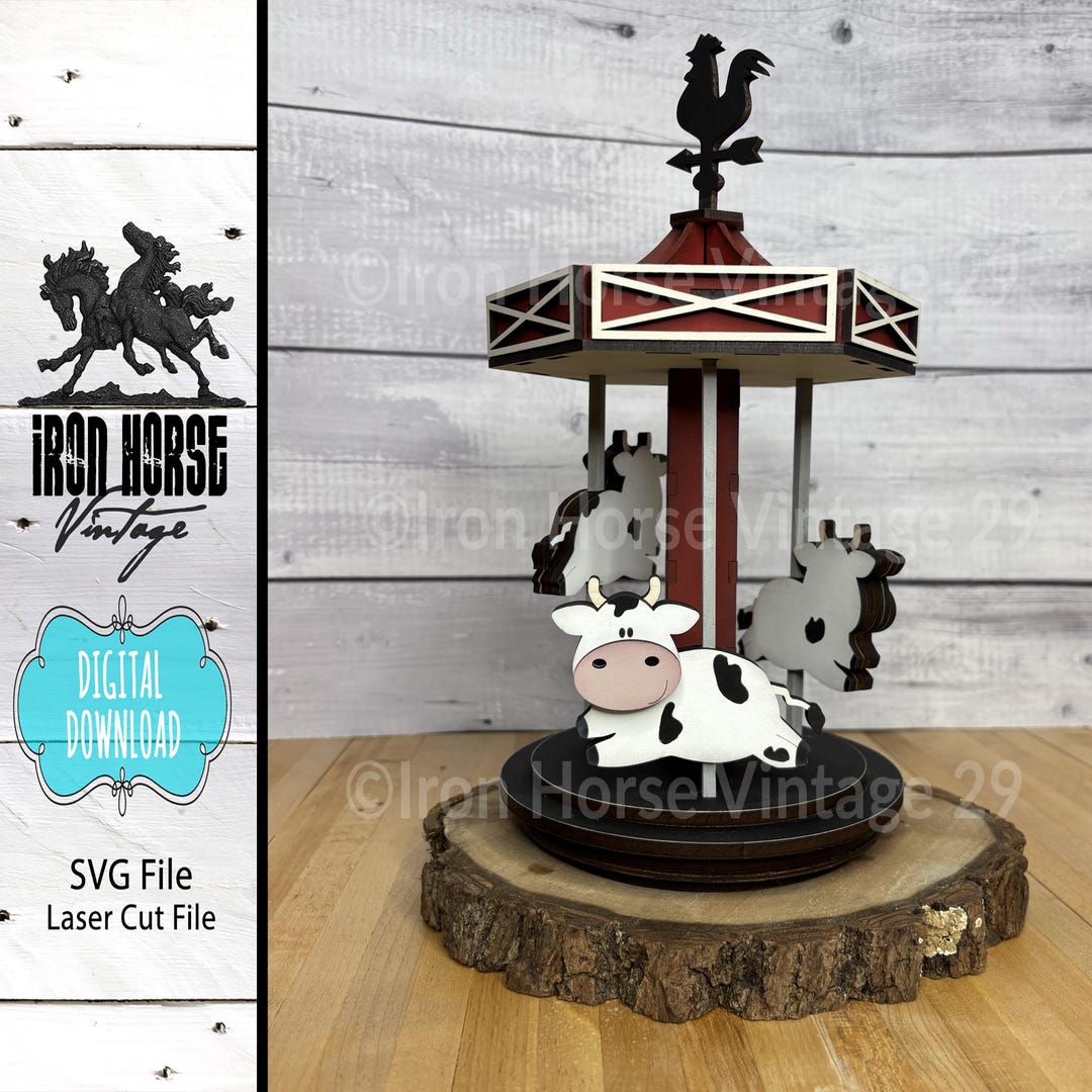 Spinning Cow Barn Carousel, Tabletop Carousel, Farmhouse Style Shelf ...