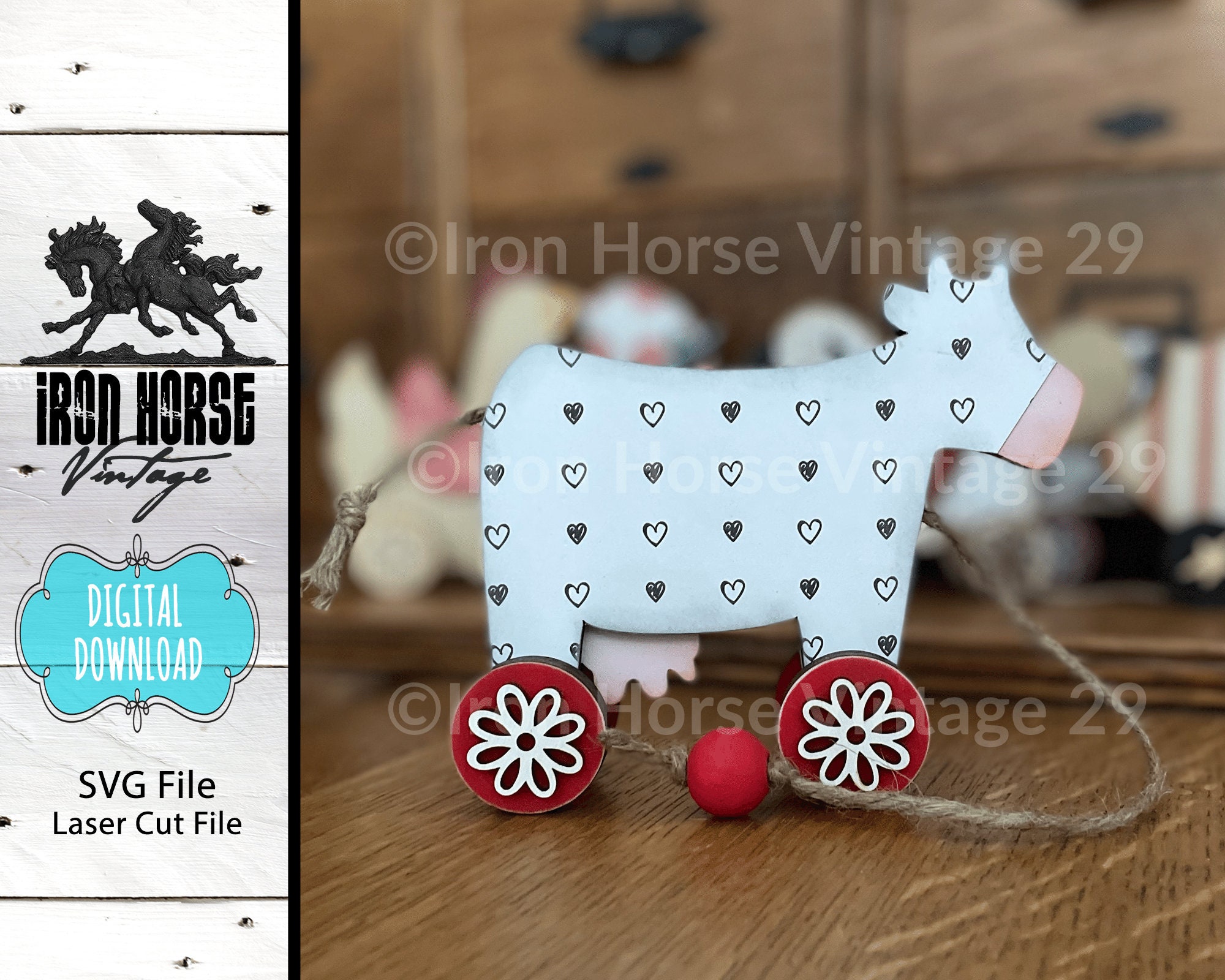 Cow Farm Farmhouse Vintage Primitive Pull Toy SVG - Etsy