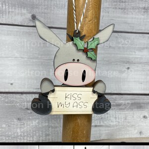 Sitting Donkey Christmas Ornament, Cute Donkey and Mistletoe, Donkey ...