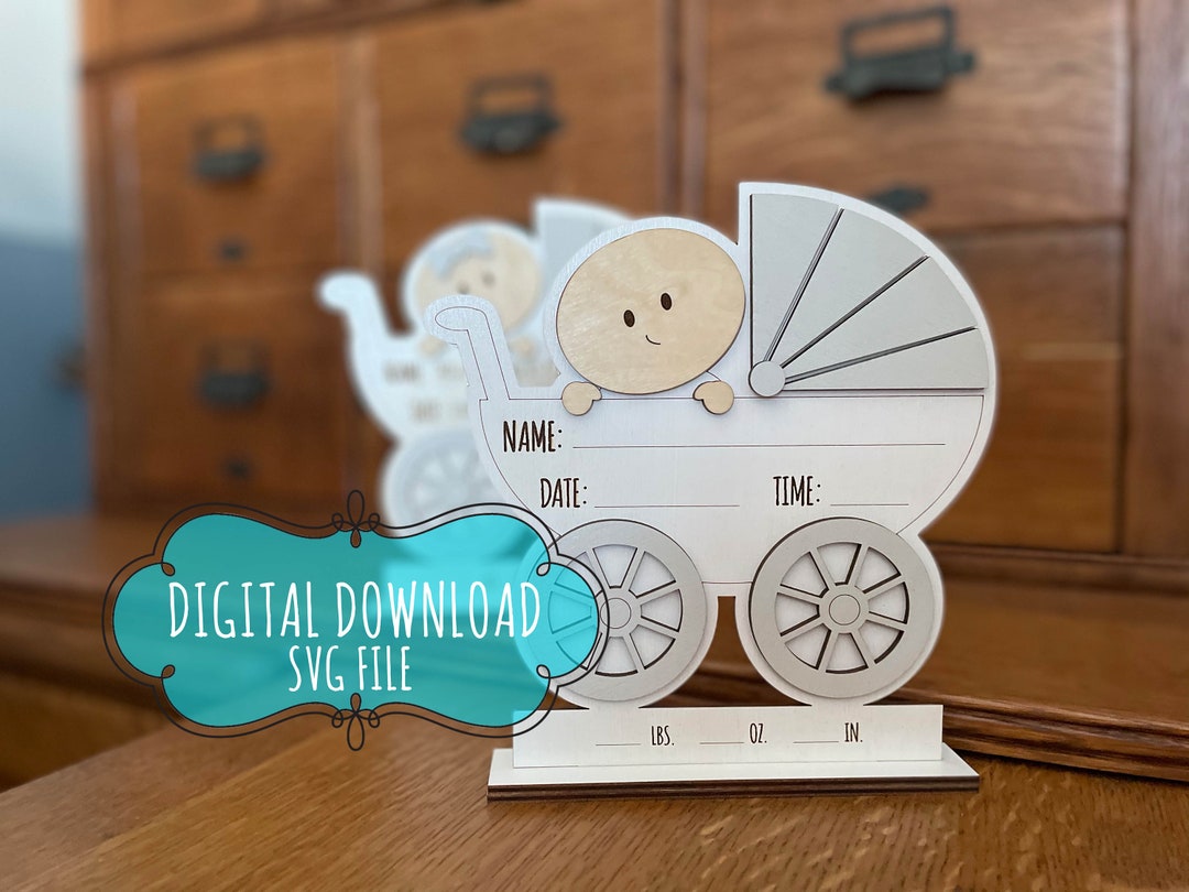 Baby, Birth Announcement, Baby Carriage, Tabletop Sign, Laser Ready ...