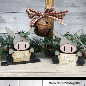 Sitting Donkey Christmas Ornament, Cute Donkey and Mistletoe, Donkey ...