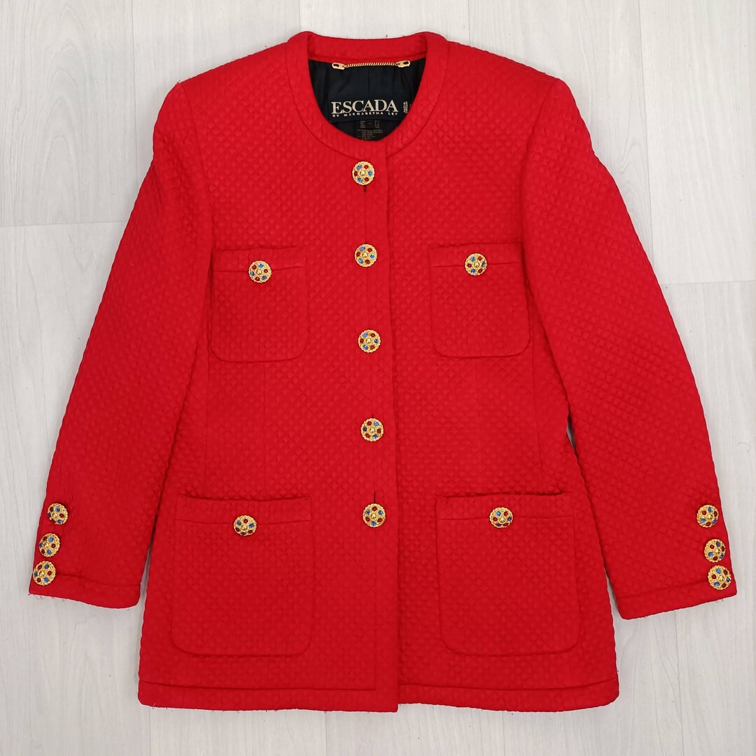 Red Quilted Jacket Escada 90s With Jewel Buttons - Etsy