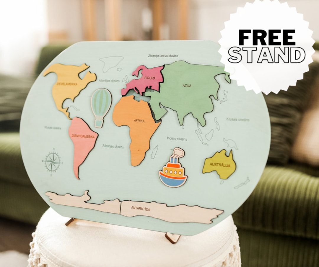 Kids Wooden World Map Puzzle: Montessori Educational Toy - Etsy