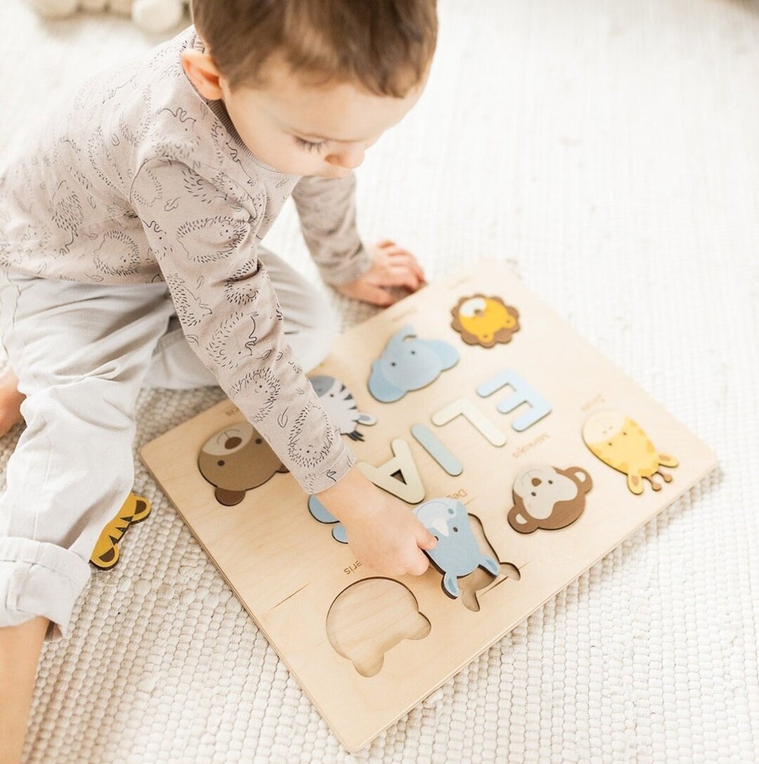 Personalized Puzzle, Safari Nursery Theme, Name Busy Puzzle , Baby Boy ...