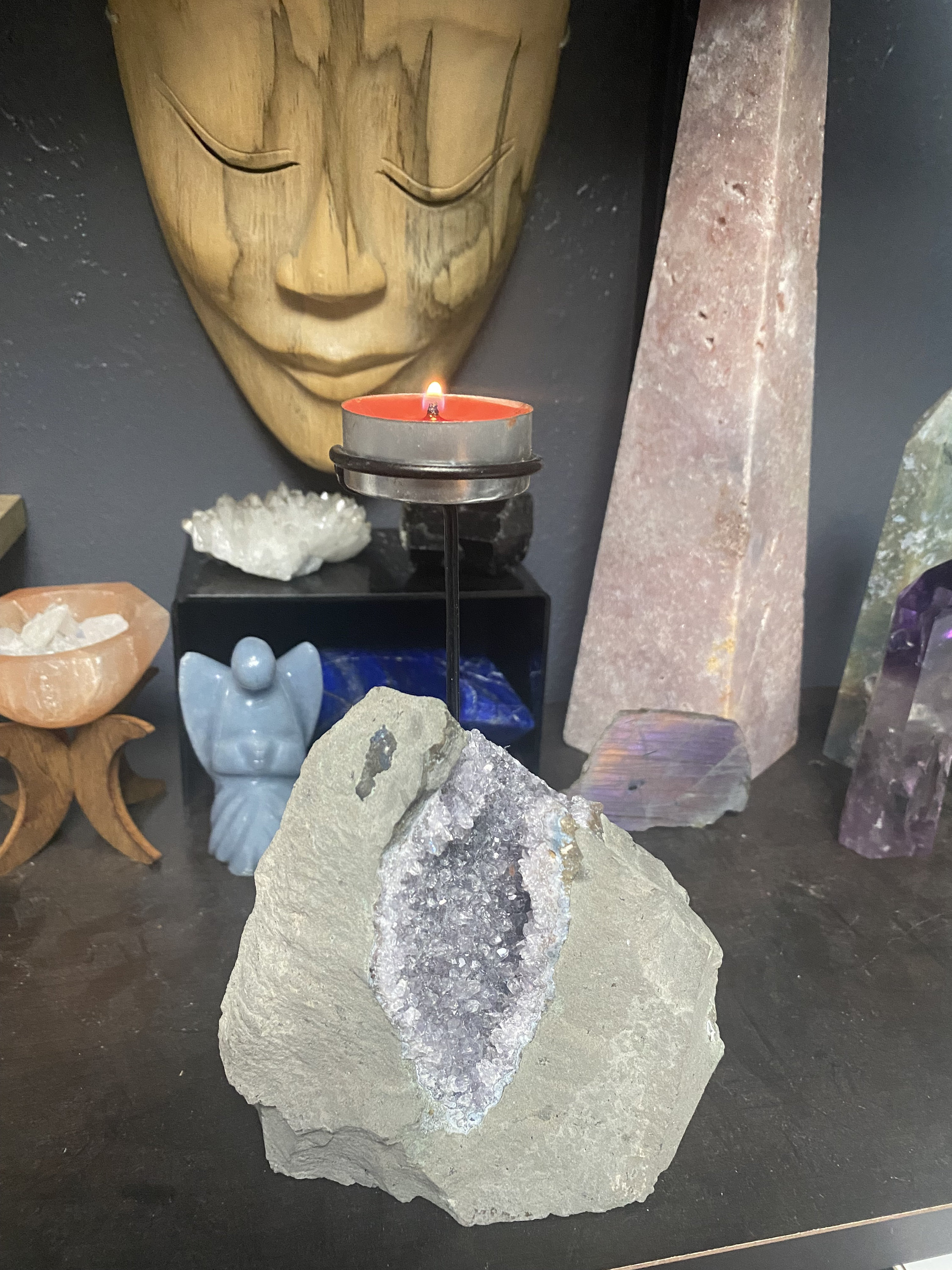 Freeform Amethyst Cluster Candle Holder Candle Included Metal Stand ...