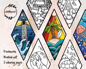 9 ADVENTURE Printable Coloring Bookmarks of Scenery, Printable ...