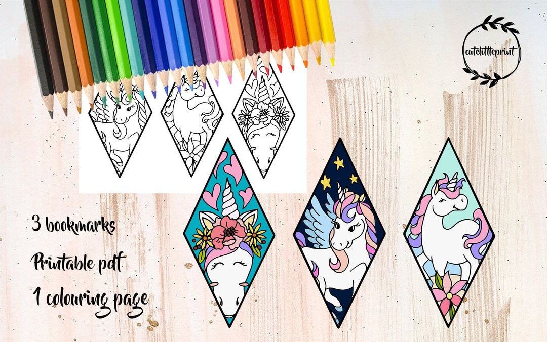 3 Printable Cute Unicorn Bookmarks, Bookmark to Color, Coloring Page ...