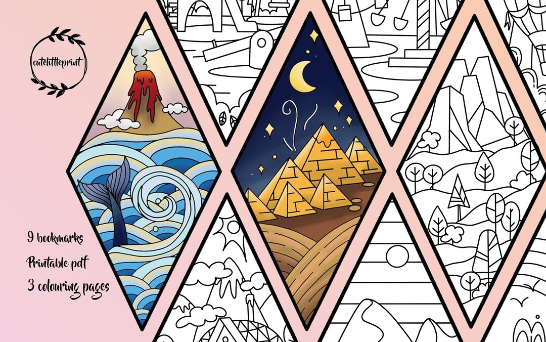 9 ADVENTURE Printable Coloring Bookmarks of Scenery, Printable ...